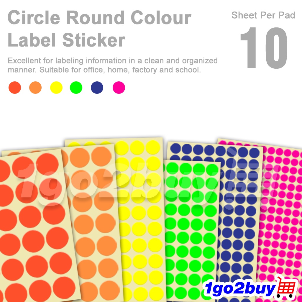PM Round Dot Label Fluorescent Color Sticker Assorted Sizes / Colour ...