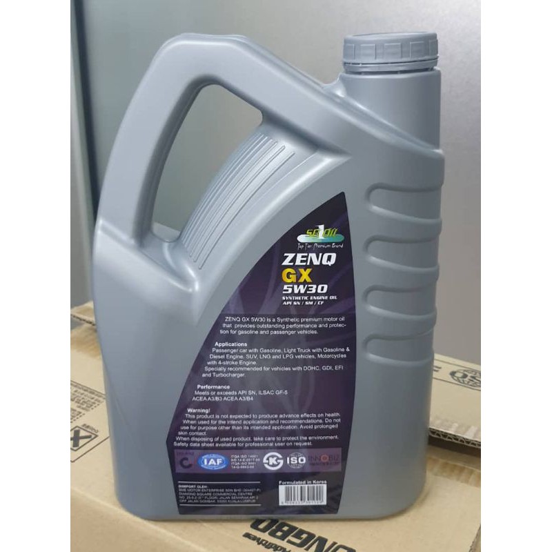 ZENQ 5W30 Engine Oil Lubricant API SN/CF (4L) [Free Sticker] | Shopee ...
