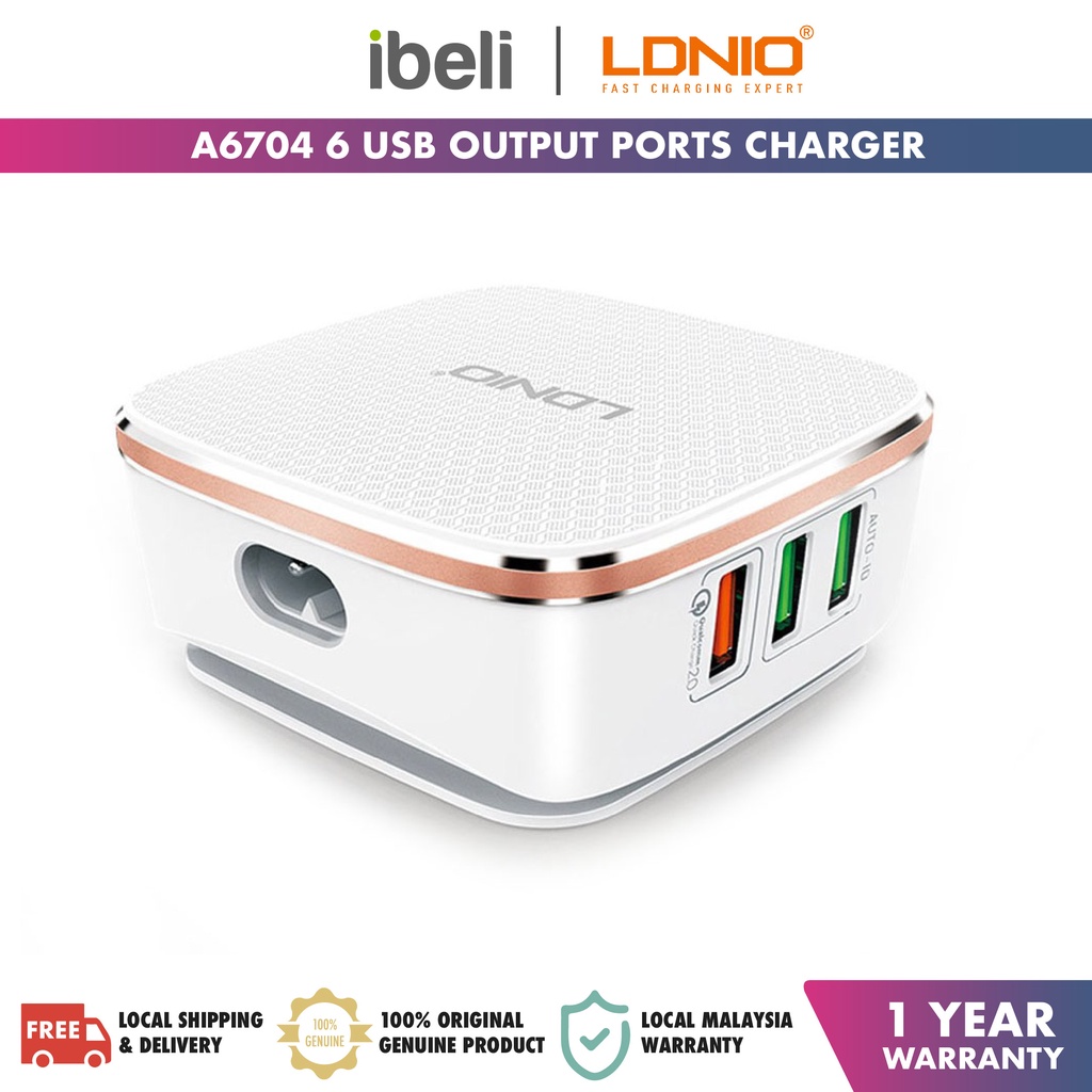 LDNIO A6704 5V 7A USB Charger 6 Ports Qualcomm Quick Charge 2.0 Fast ...