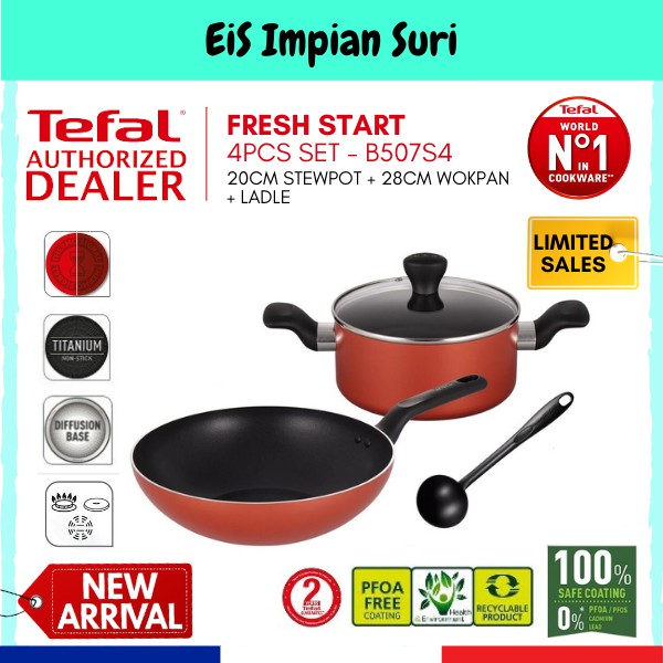 (Ready Stock!!) Tefal Fresh Start 4 piece Non Stick Cookware Set (B507S4) (Stew Pot + Wok Pan ...