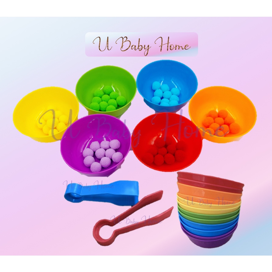 Colourful Counting Sorting Matching Bowl Pom Pom Ball Montessori Fine ...