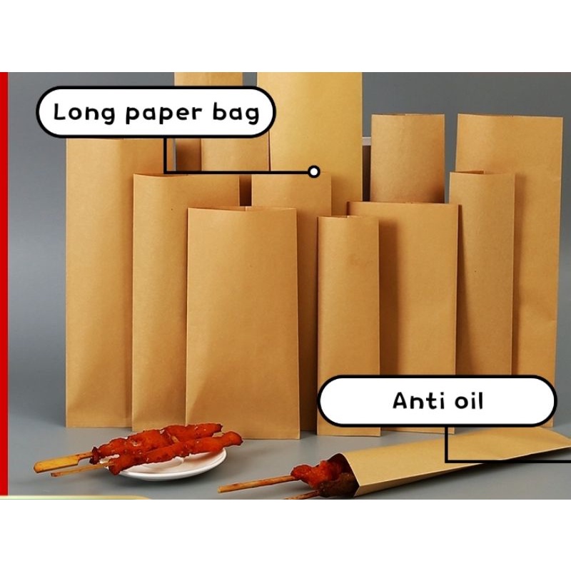+/-50pcs/pkt LONG ANTI OIL PAPER BAG/SATAY Beg kertas | Shopee Malaysia