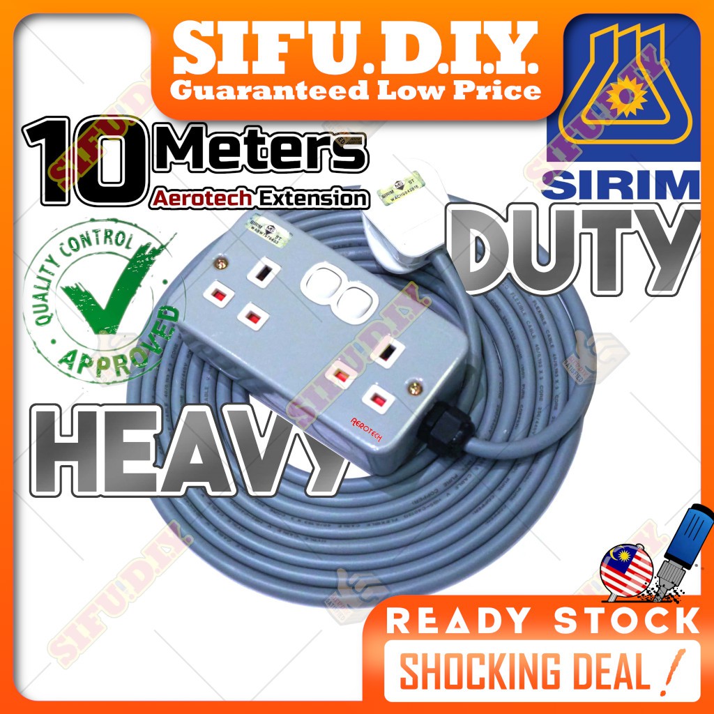 SIRIM HEAVY DUTY Extension (Pure Copper) 10M Wire 2 Gang Socket with ...