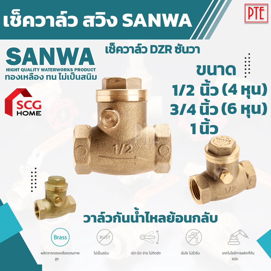 Swing Check Valve SANWA Waterproof Backflow Size 1/2" 3/4" 1" DZR ...