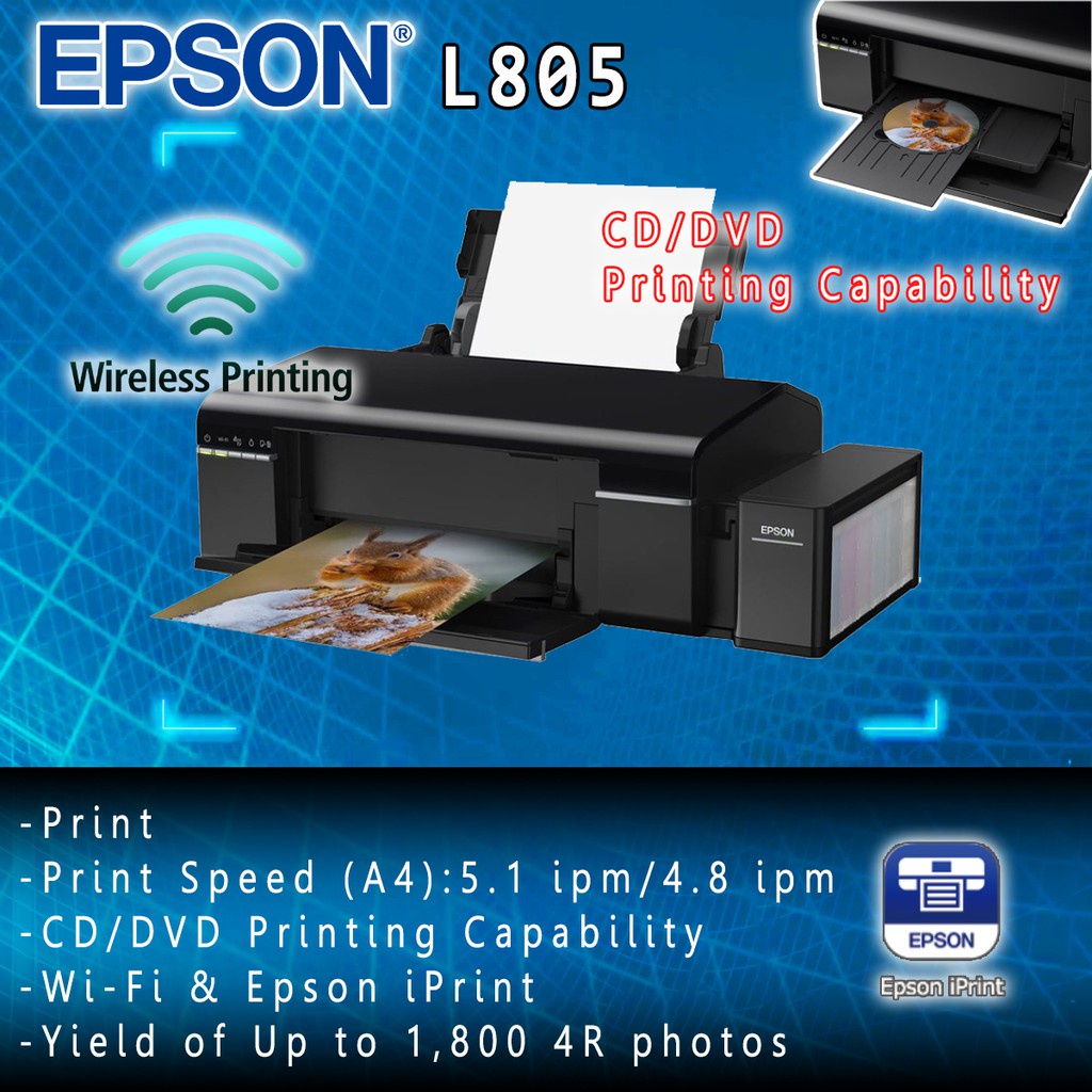 Epson L805 A4 Print Only 6 Colour Wi-Fi Ink Tank Printer Mobile ...