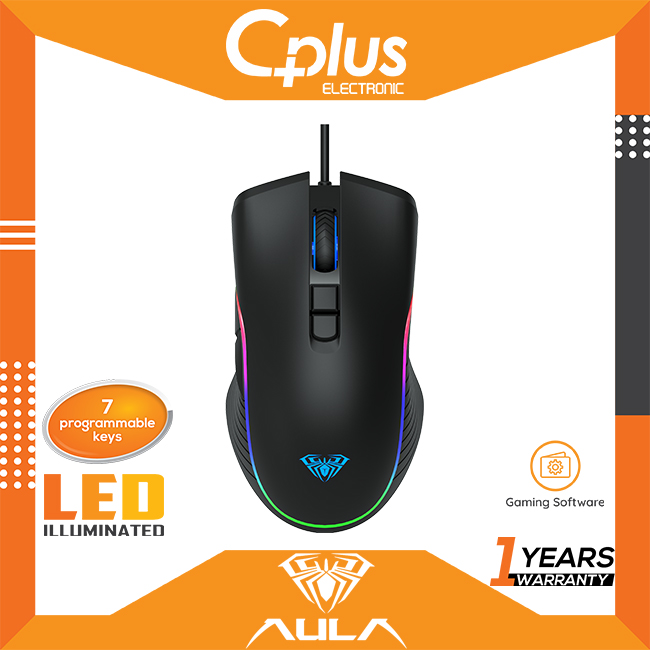 Aula F806 Marco Programmable RGB Colorful Lightning Gaming Mouse-4 Gear DPI, 7 programmable ...