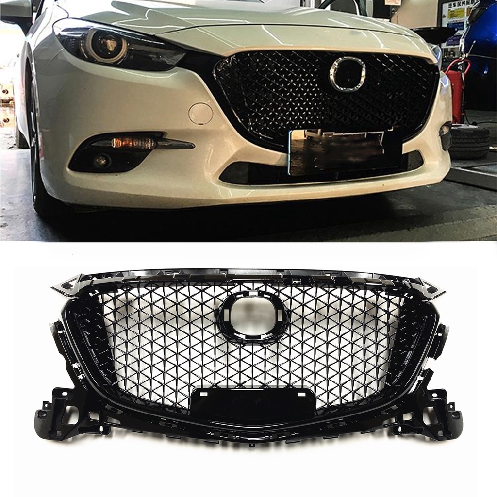 For Mazda 3 Axela 2017-2018 Front Grille Grill Glossy Black Car Upper ...