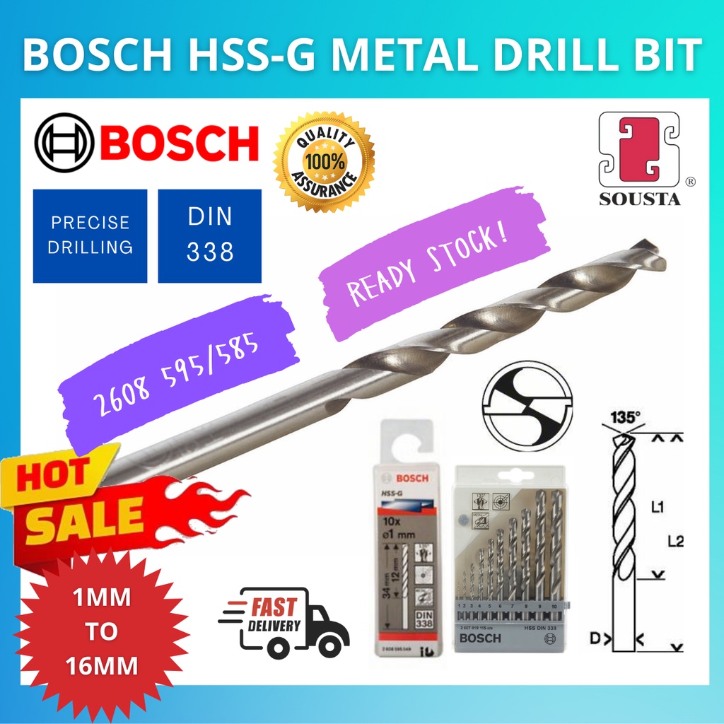 1MM-7.5MM BOSCH HSS-G METAL TWIST DRILL BIT 1MM-16MM 2608595049 ...