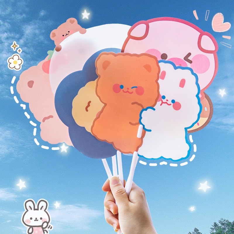 Mini fan with long round handle, cute Korean shape - Handheld plastic ...