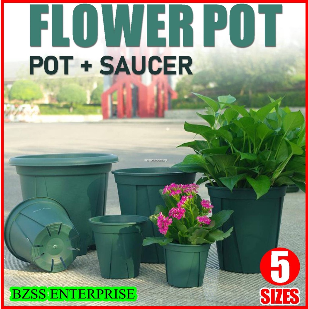 Pasu Bunga Plastik Semaian Dengan Piring Pasu Plastik Pasu Tanaman Pot ...