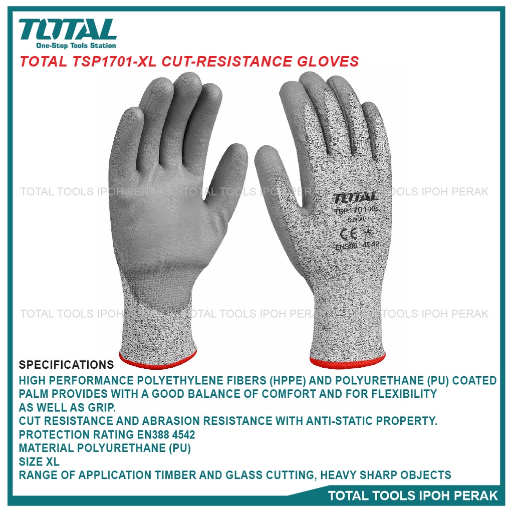 TOTAL TSP1701-XL Cut-resistance Gloves | Shopee Malaysia