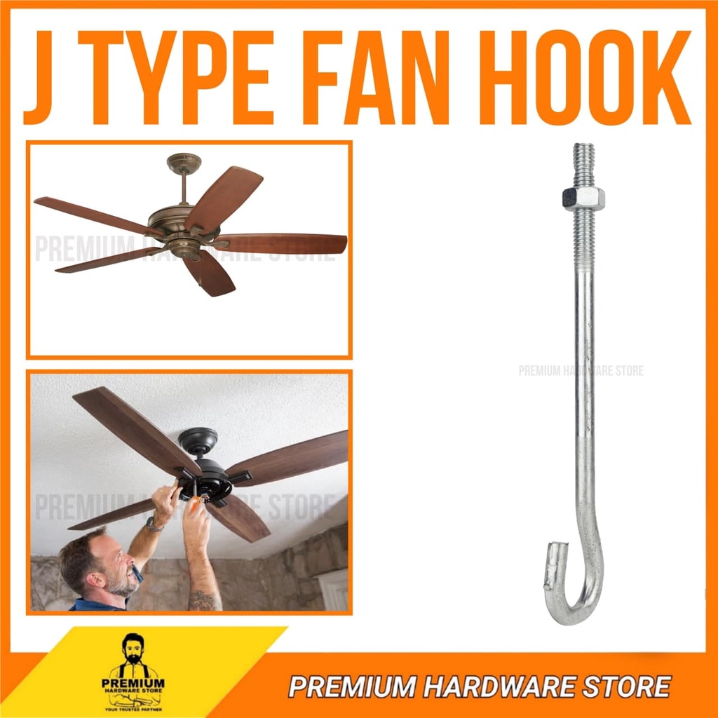 PREMIUM J Type Metal Ceiling Fan Hook Ceiling Hanger Jenis J Cangkuk ...