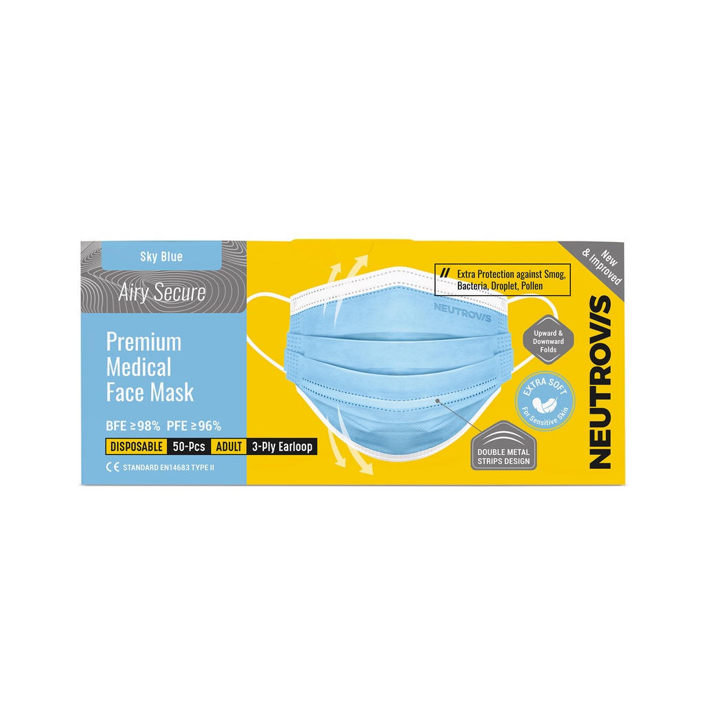 Neutrovis Premium Medical Face Mask (Sky Blue) 3Ply 50'S | Shopee Malaysia
