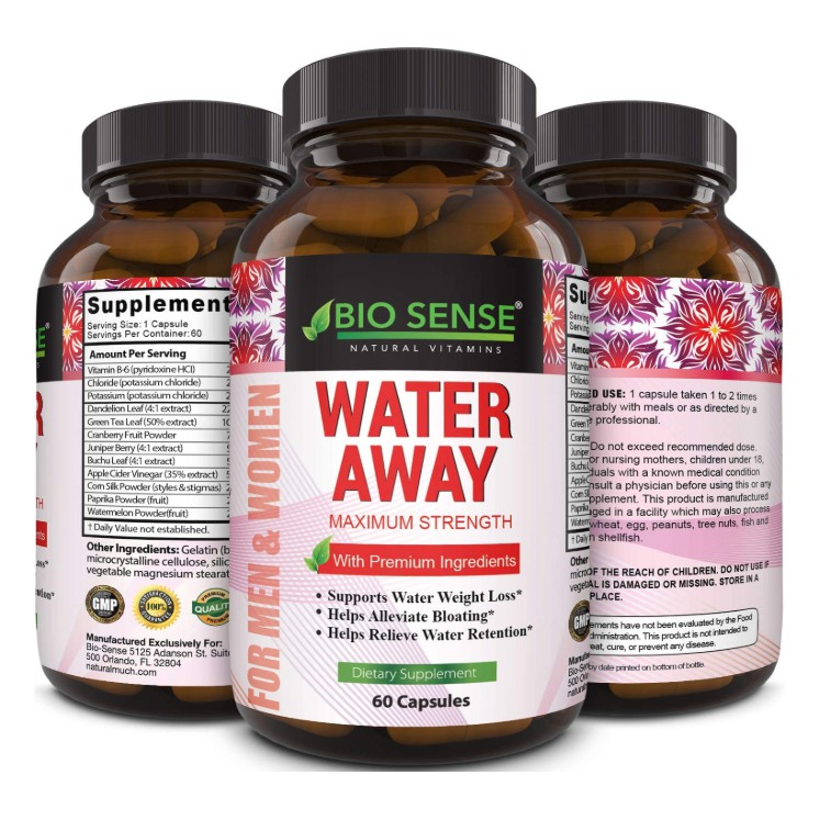 Natural Diuretic Water Away Pills Vitamin B6 Potassium & Dandelion Root ...