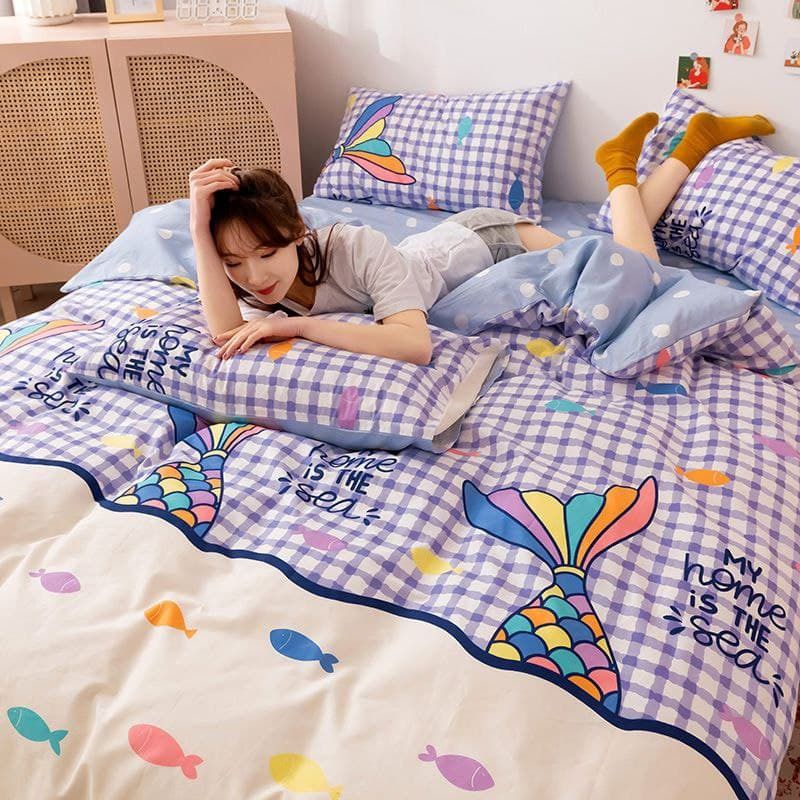 cadar queen king + comforter white colourful purple blue mermaid queen ...