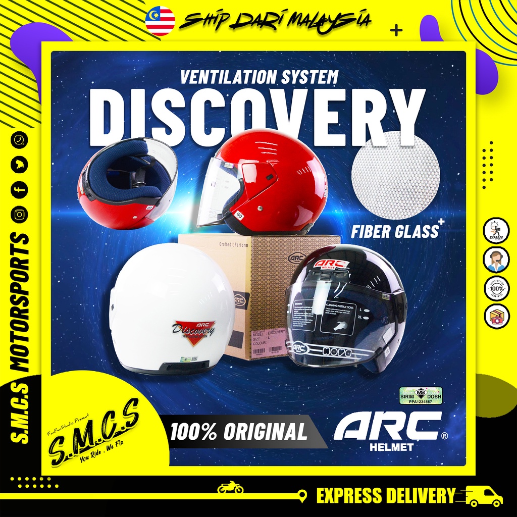 ARC DISCOVERY Fiberglass Helmet (NEW) 100% Original | ARC Premium TOPI ...
