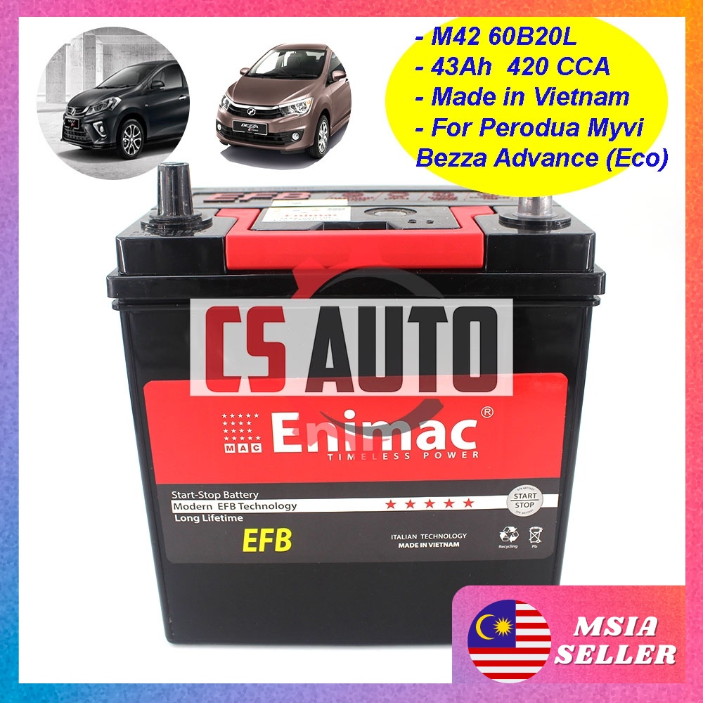 ENIMAC M42 60B20L EFB Car Battery Perodua Myvi Bezza Advance NS40ZL Eco ...