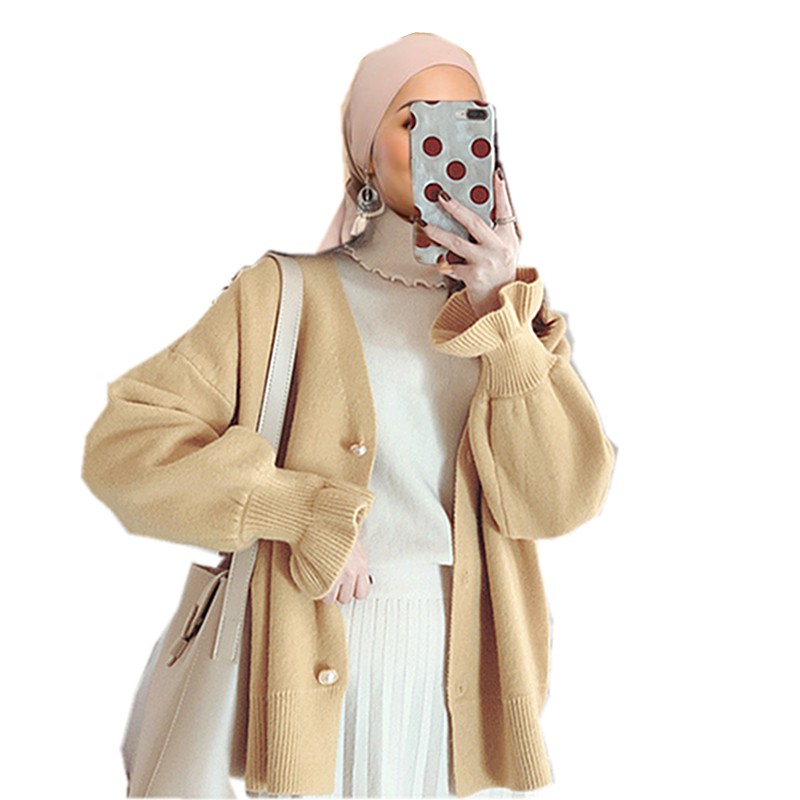 Lotus Sleeve KNITTED Button Knitwear Cardigan Cotton Oversized Simple ...