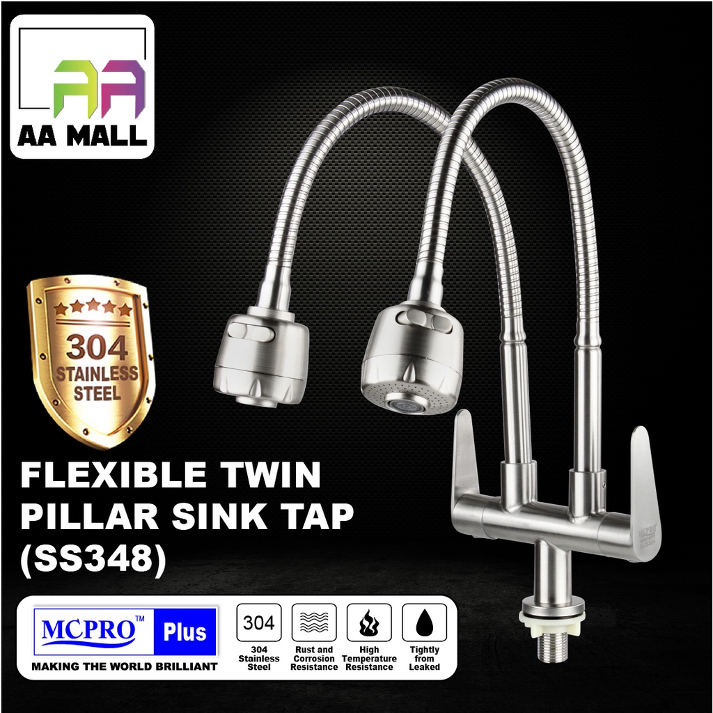 MCPRO Plus Stainless Steel SUS304 Kitchen Faucet FLEXIBLE TWIN PILLAR ...