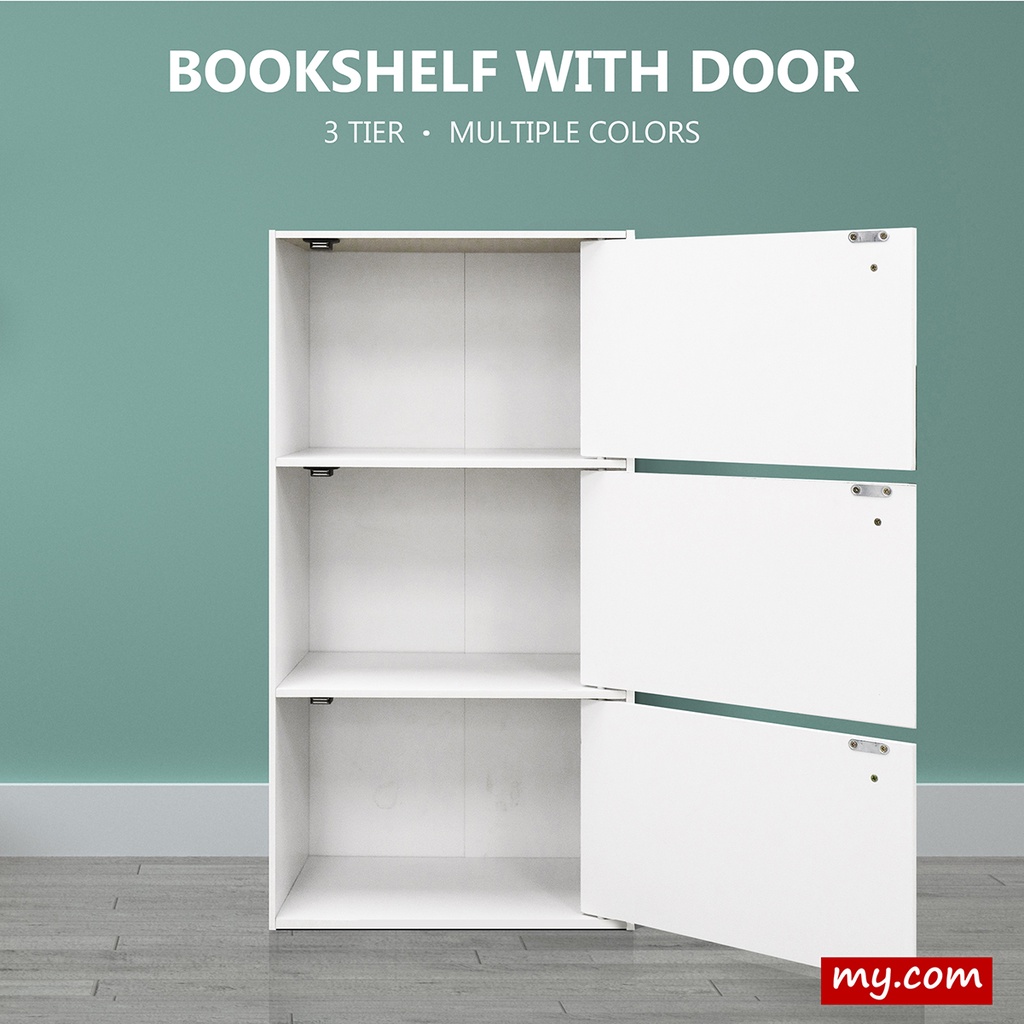 *READY STOCK* 3 Tier Bookshelf with Doors my-com Almari Buku Budak Rak ...