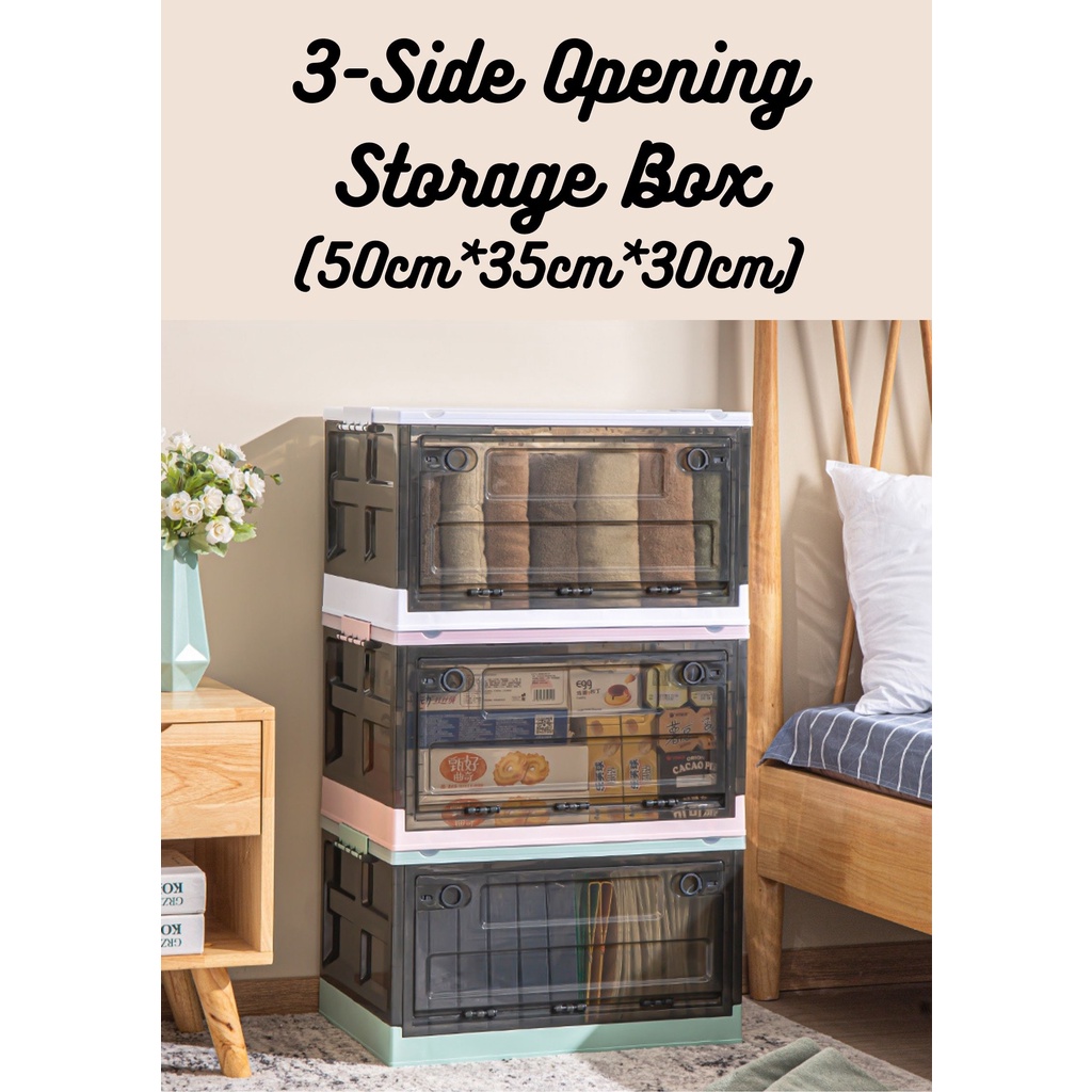 3-Side Opening Storage Box/ Large capacity Transparent Foldable Wheels ...