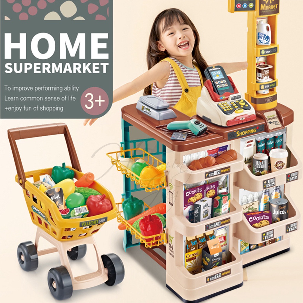 READY STOCK cashier toys Home Supermarket Pretend Play Set with Trolley ...