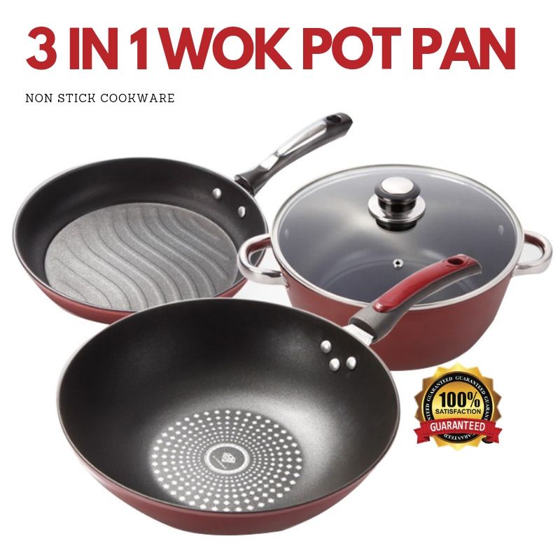 GOOD QUALITY Set Kitchen Cookware Non Stick Wok Pot Pan Set Periuk ...