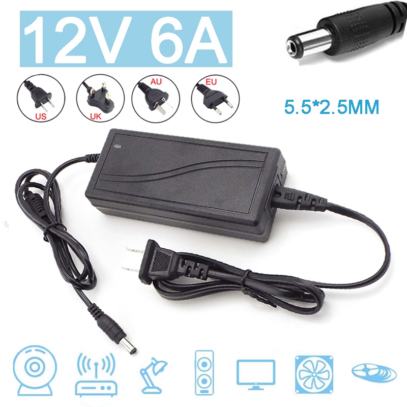LED Light CCTV Camera Power Supply AC 110V 240V DC 12V 6A Adapter ...