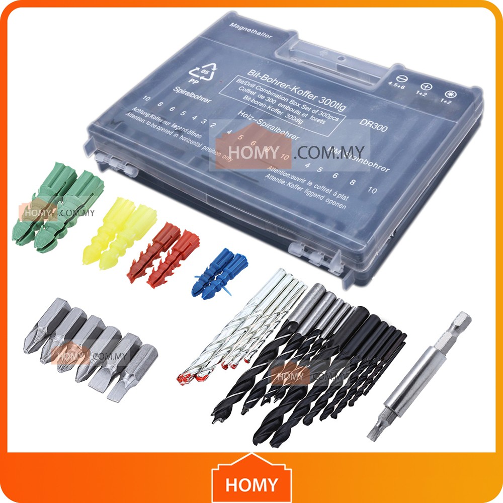 Germany 300 pcs Wall Plug, Driver and Drill Bit Set with Case | Shopee ...