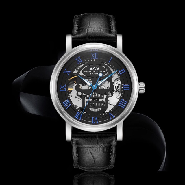 SAS SHILED ANCHOR SHARK Men's Mechanical Skeleton Skull Watches Fashion ...