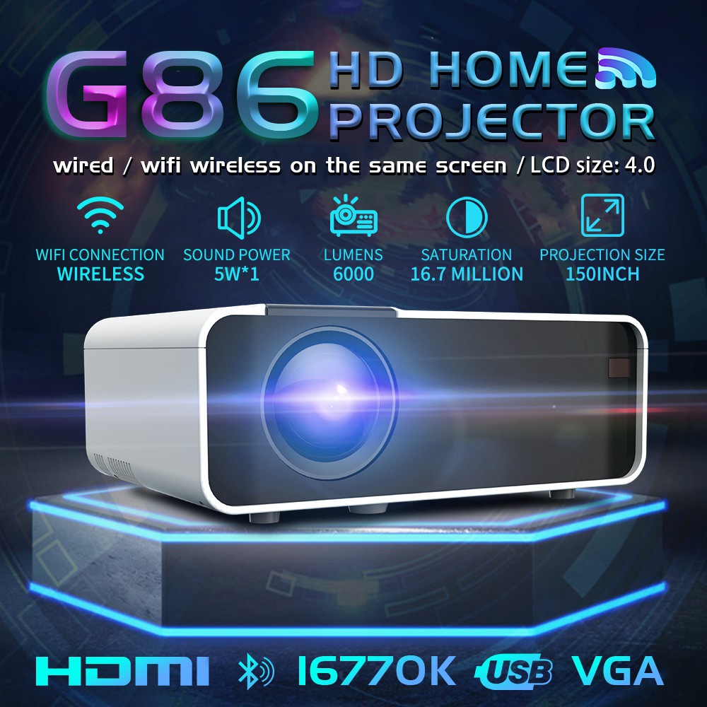 💝5 Years Warranty 💝 6000 lumens G86 Projector FULL HD 1080P Android ...