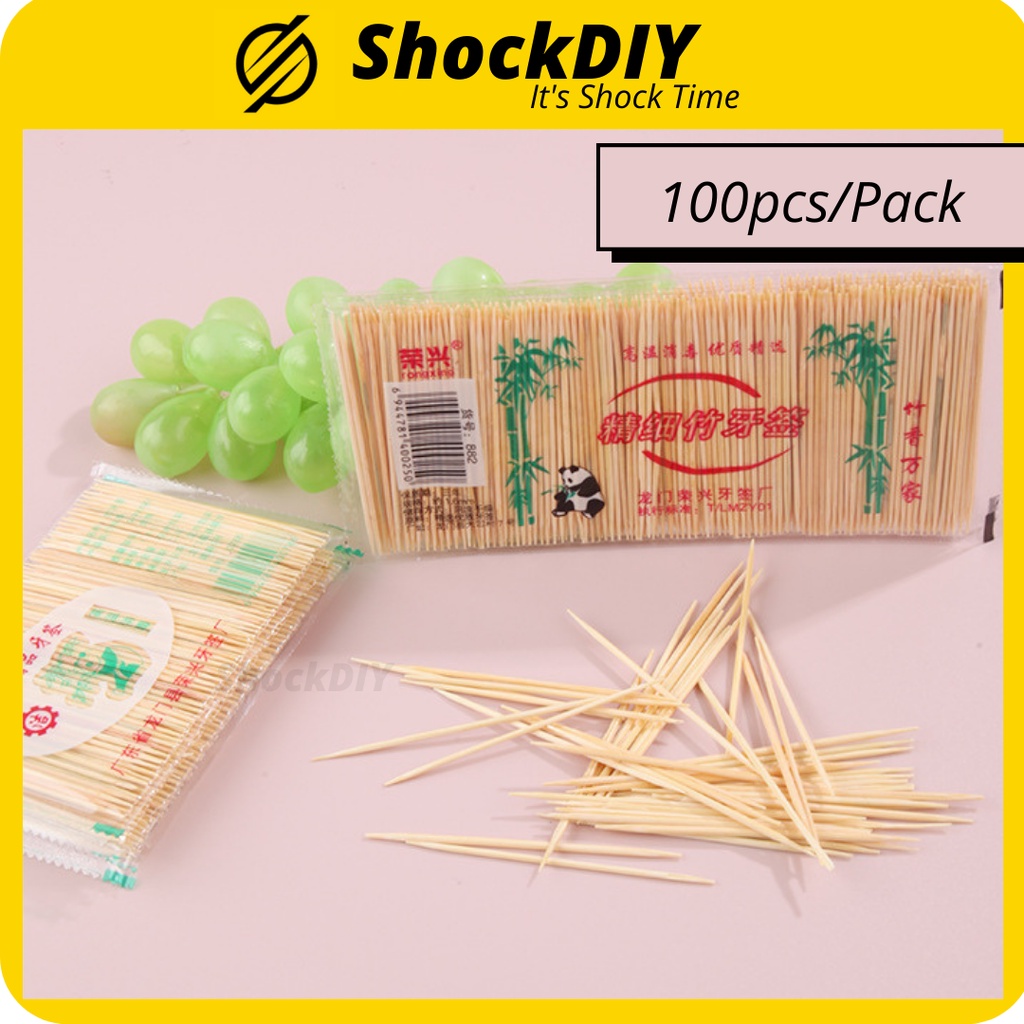100pcs Bamboo Toothpick Disposable Natural Toothpicks Fruit Single ...