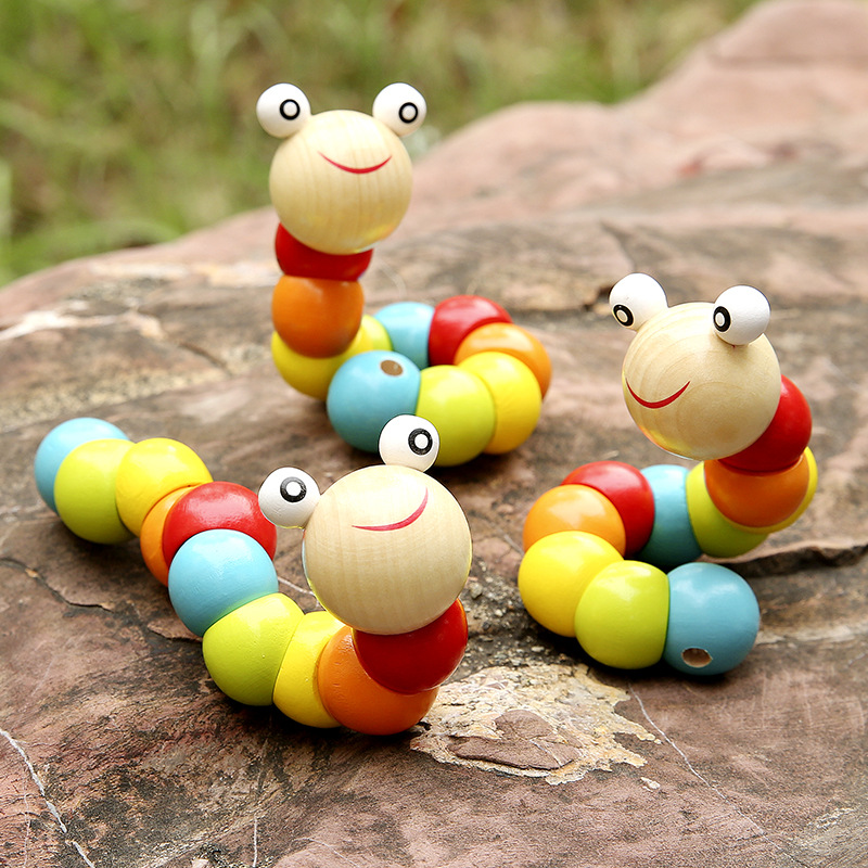 Baby wooden caterpillar cartoon twist worm doll ornament colorful baby ...