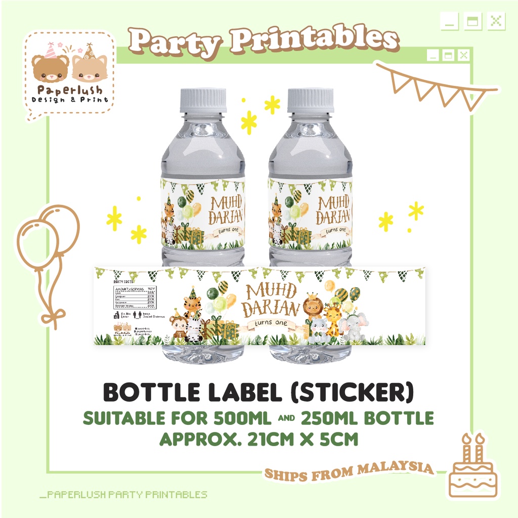 Animal Safari Party Birthday Party Packs Cake Topper Bottle Wrapper ...