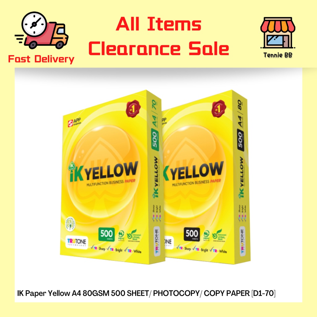 IK Paper Yellow A4 70/80 GSM 500 SHEET/ PHOTOCOPY/ COPY PAPER [D1-70] e ...