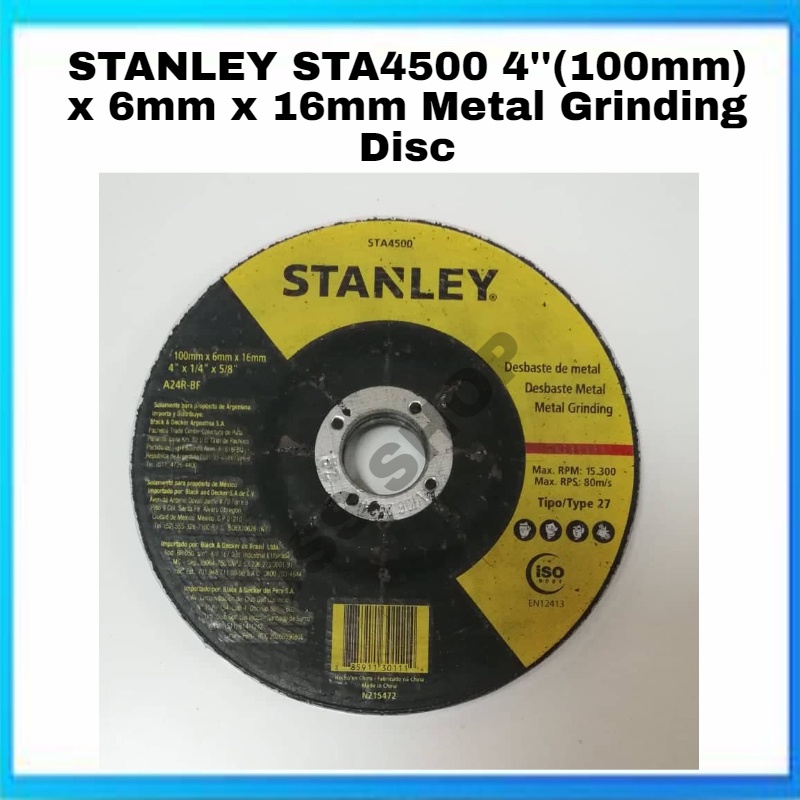 STANLEY STA4500 4''(100mm) x 6mm x 16mm Metal Grinding Disc | Shopee ...