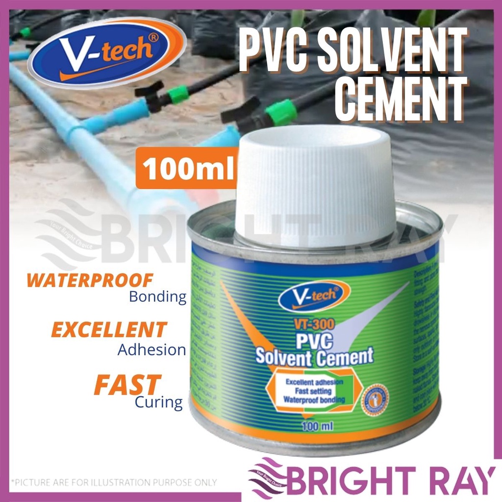 VTECH VT-300 PVC Solvent Cement 100ml Clear Color Bond and Fitting PVC Pipes Adhesives Gam ...