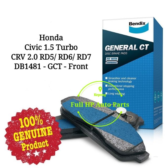 Original Bendix DB1481GCT Front Brake Pad - H/D Civic 1.5 Turbo 2016 FC ...