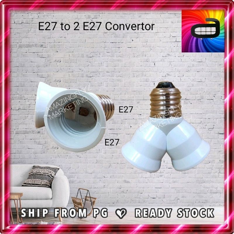 E27 to 2 Outlet E27 Lamp Holder Socket Converter Adaptor(1pcs) | Shopee ...