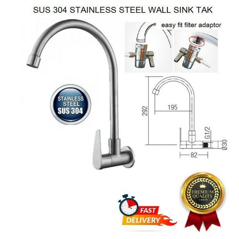 SUS 304 STAINLESS STEEL WALL /PILLAR SINK TAP | Shopee Malaysia