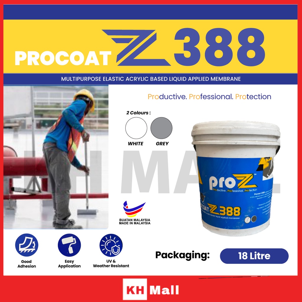 18L PROCOAT Z388 Multipurpose Elastic Acrylic Based Liquid Applied ...
