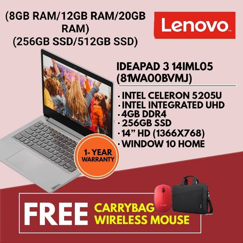 LENOVO IDEAPAD SLIM 3 INTEL CELERON 5205U | Shopee Malaysia