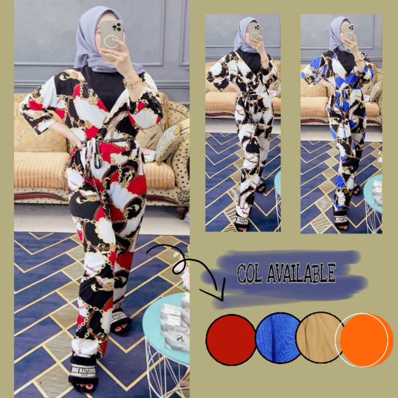 jumpsuit kimono /jumpsuit/corak rantai [defect] ready stock | Shopee ...