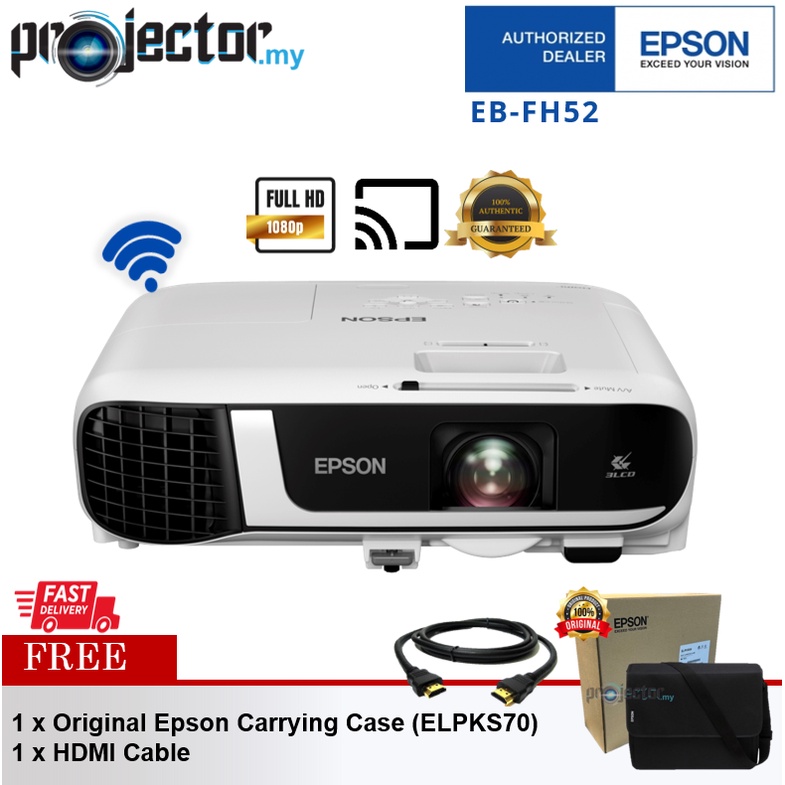 Epson EB-FH52 Full HD 3LCD 4000 Lumens Business Data Projector Built-In Wireless, Screen ...