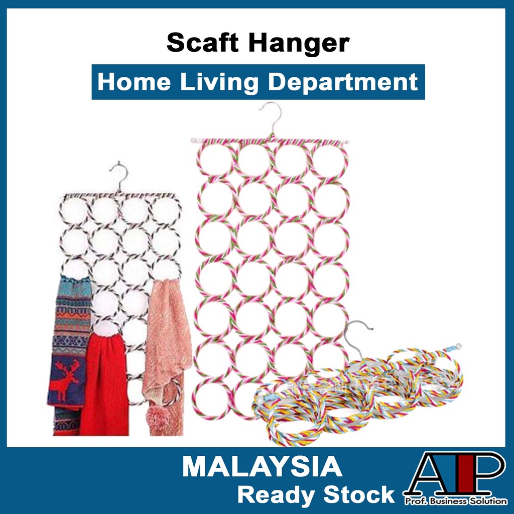 Laundry👕 Foldable Ring Tudung Bawal Tie Hanger 28 Holes Scaft Rack 围巾架 ...