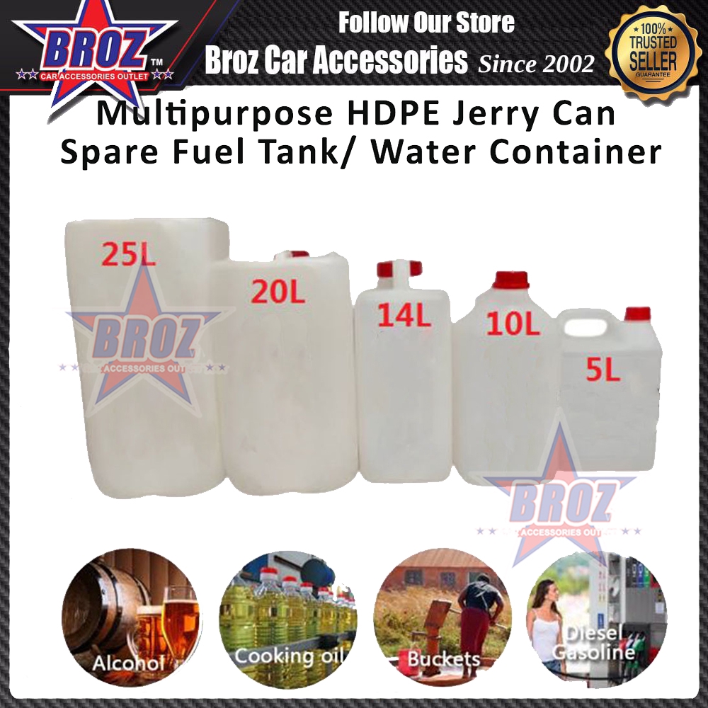 BROZ HDPE NEW JERRY CAN 5L/10L/14L/20L/25L For Oil Petrol Diesel Water Fuel Tank Container Car ...