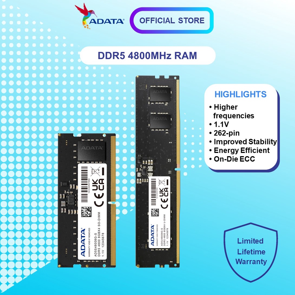 ADATA RAM DDR5/SO-DDR5 4800 - 8GB/16GB/32GB | Shopee Malaysia