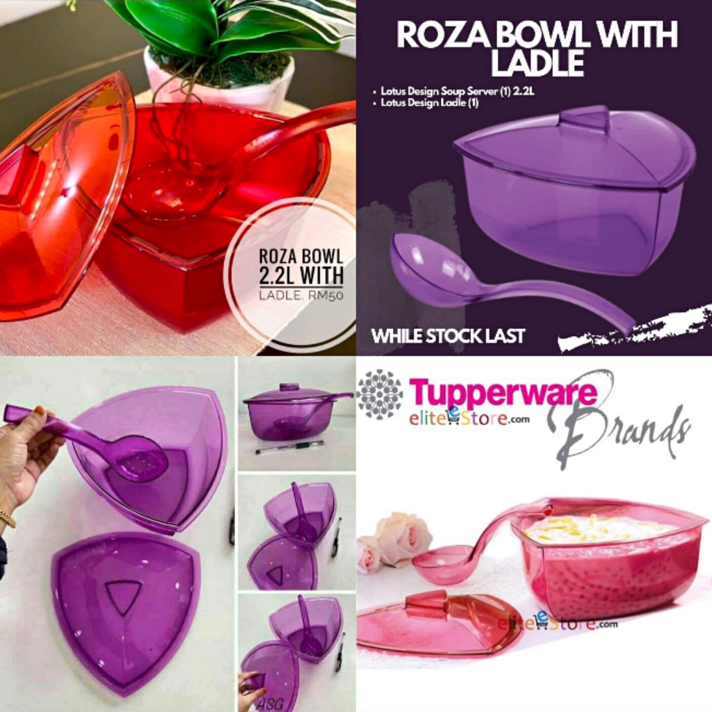 2 Warna: Tupperware Level Roza Bowl 2.2L Triangle Bowl with Ladle Spoon ...