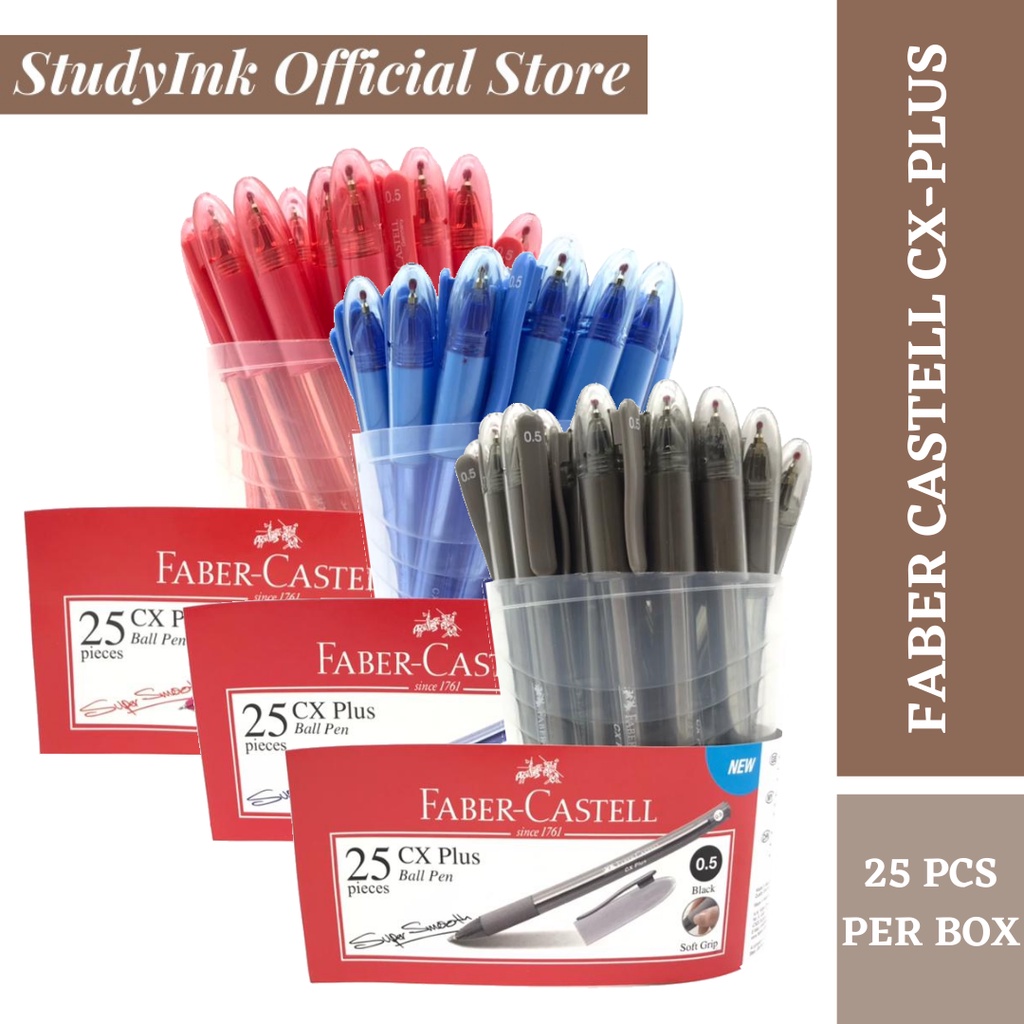FABER CASTELL CX-PLUS BALL PEN 0.5MM/0.7MM [BLACK/BLUE/RED] BOX/25 PCS ...