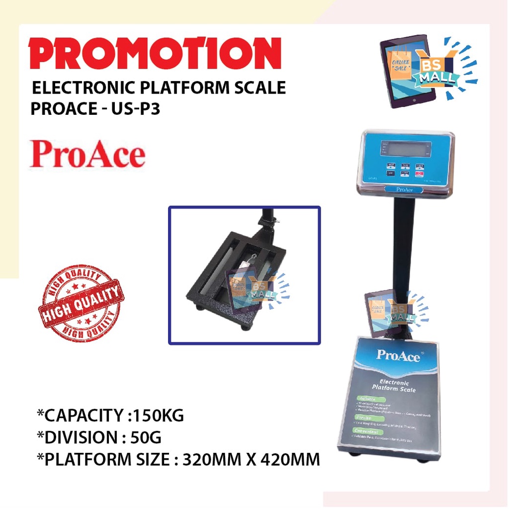 150KG x 50G PROACE Electronic Digital Weighing Rechargeable Platform ...